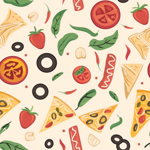Download Playful Food Pattern Featuring Pizza and Fresh Produce ...