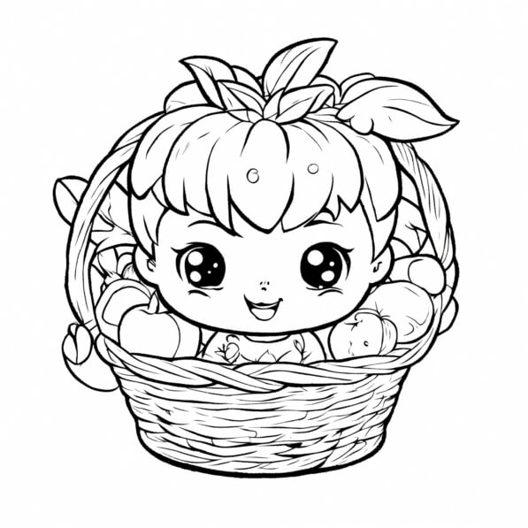 Download Cute Cartoon Character in a Fruit Basket Coloring pages Online ...