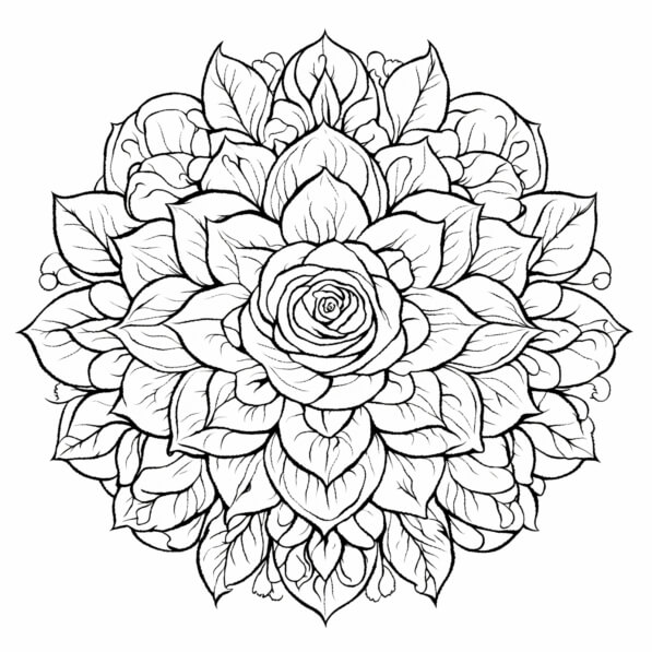 Download Intricate Rose Mandala Design Coloring pages Online - Creative ...