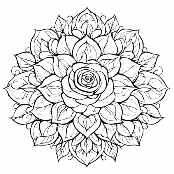 Download Intricate Rose Mandala Line Drawing Coloring pages Online ...