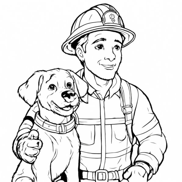 Descarga Ilustración de Bombero con Perro Páginas para colorear En ...