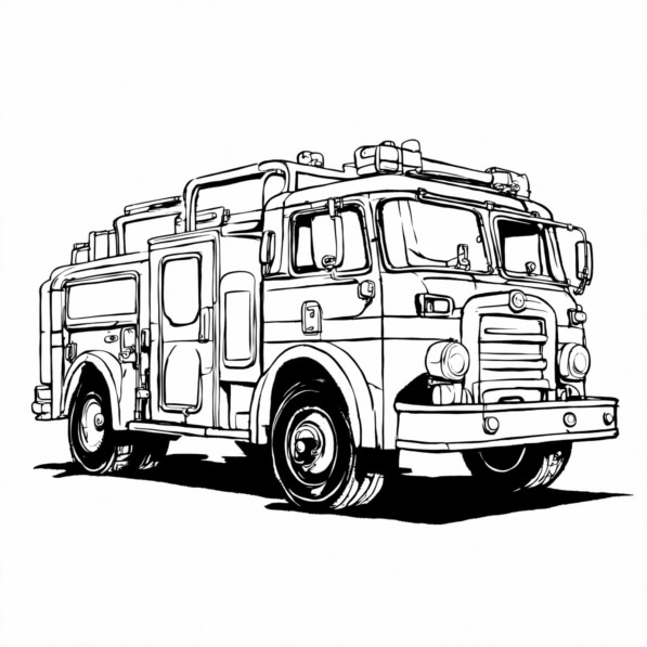 Download Hand-Drawn Fire Truck Coloring pages Online - Creative Fabrica