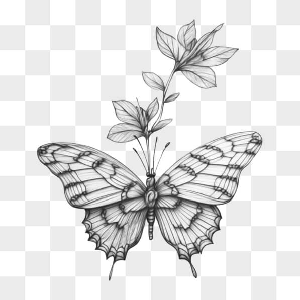 Download Detailed Pencil Sketch of a Butterfly with Leaves Sketches ...