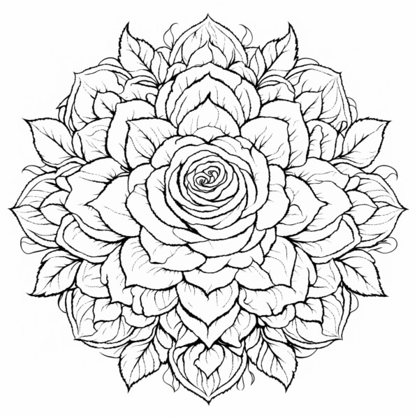 Download Intricate Rose Mandala Line Drawing Coloring pages Online ...