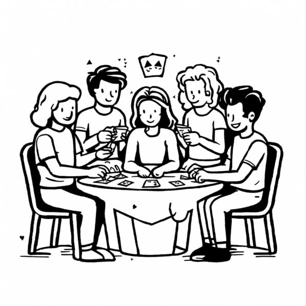 Download People Enjoying a Card Game Coloring pages Online - Creative ...