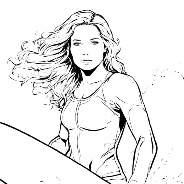 Télécharger Surfeuse avec planche de surf Pages de coloriage En Ligne ...