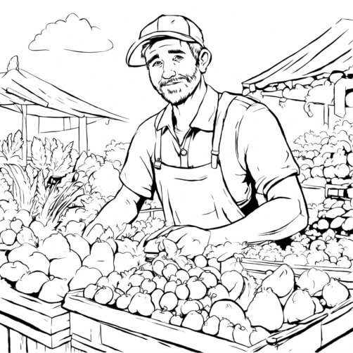 Download Farmer at Vegetable Market with Fresh Produce Coloring pages ...