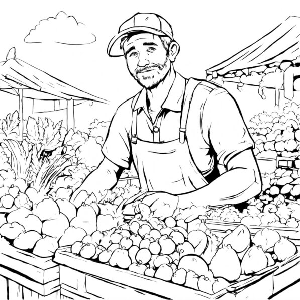 Download Vendor at a Farmers' Market with Fresh Produce Coloring pages ...