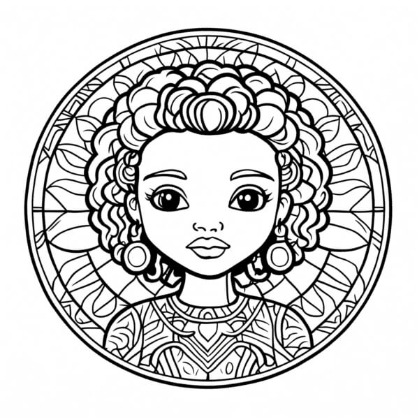 Download Curly Haired Character in Mandala Art Coloring pages Online ...