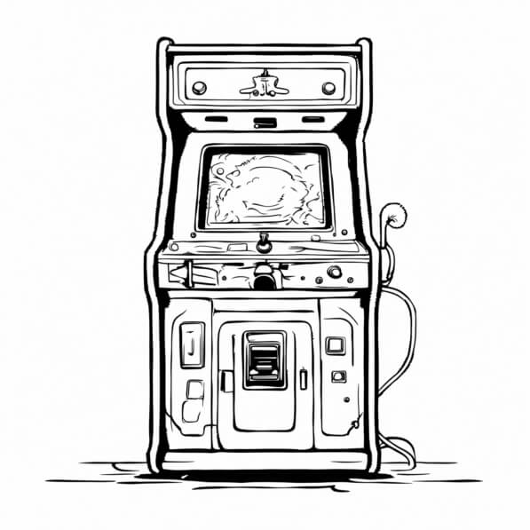 Download Vintage Arcade Game Machine in Black and White Line Drawing ...