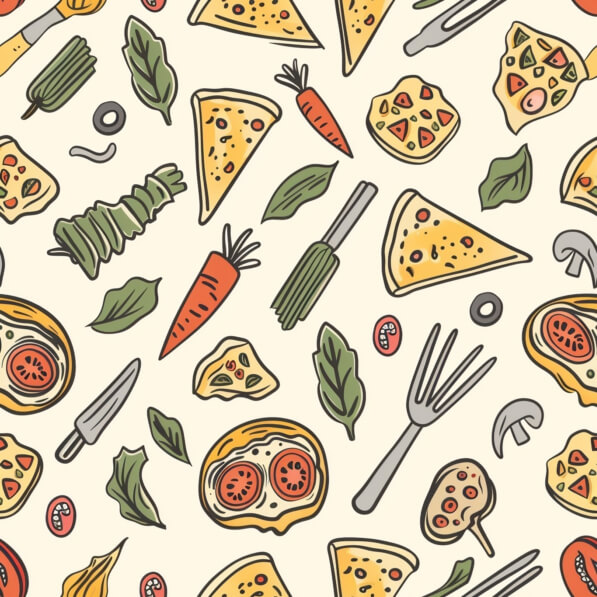 Descarga Patrón Vibrante de Comida con Pizza y Verduras Patrones En ...