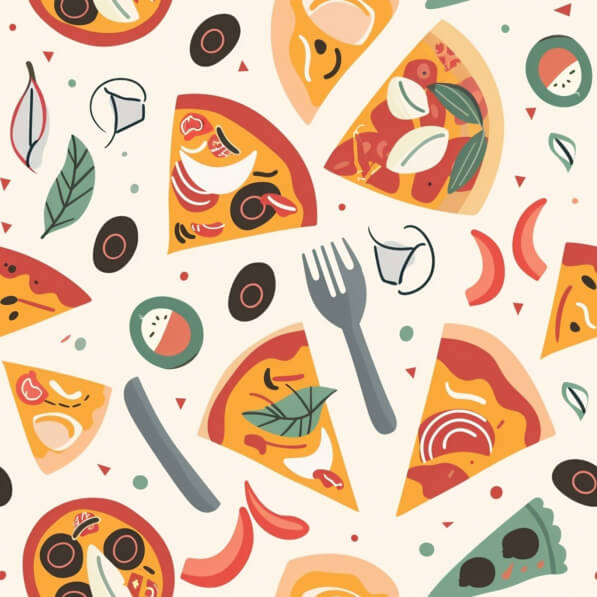 Baixe Padrão Colorido de Pizza com Coberturas Padrões - Creative Fabrica