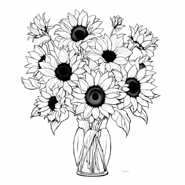 Download Beautiful Sunflower Bouquet Illustration Coloring Pages Online