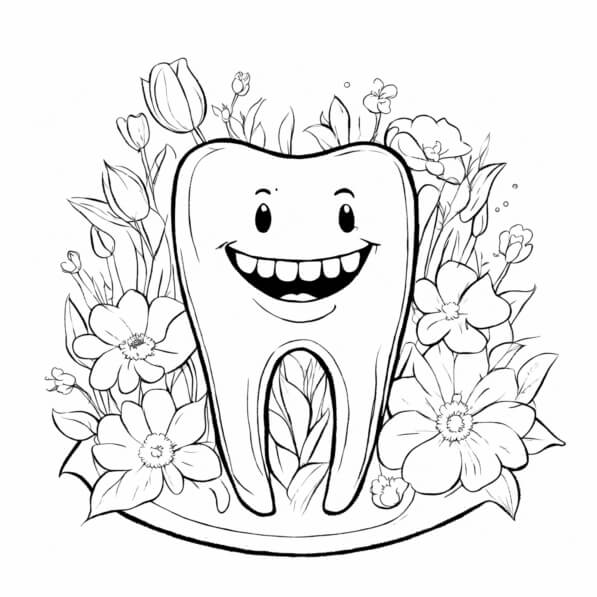 Download Smiling Cartoon Tooth with Flowers Coloring pages Online ...