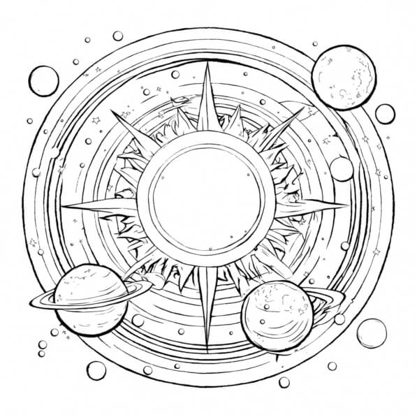Download Celestial Scene with Sun and Planets Coloring pages Online ...