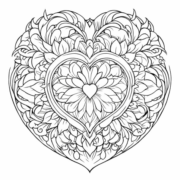 Download Heart-Shaped Mandala Design with Floral Patterns Coloring ...