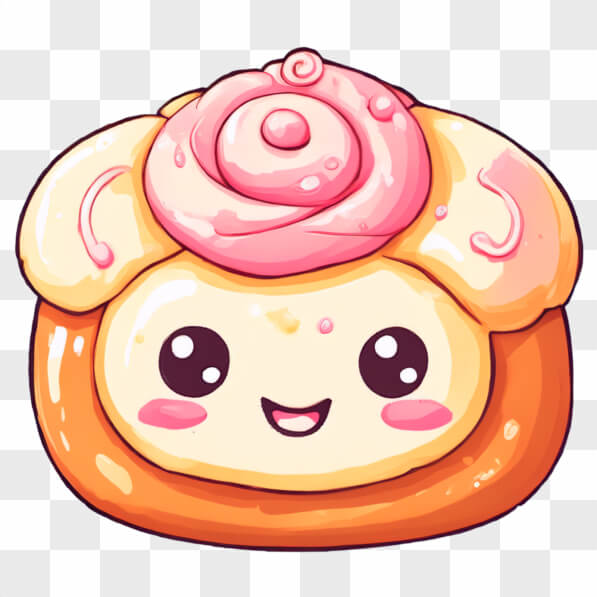 Download Kawaii Dessert: Smiling Bun with Pink Frosting Kawaii Online ...