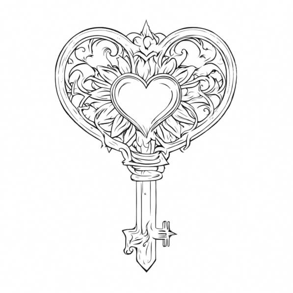 Download Intricate Heart-Shaped Key Coloring pages Online - Creative ...