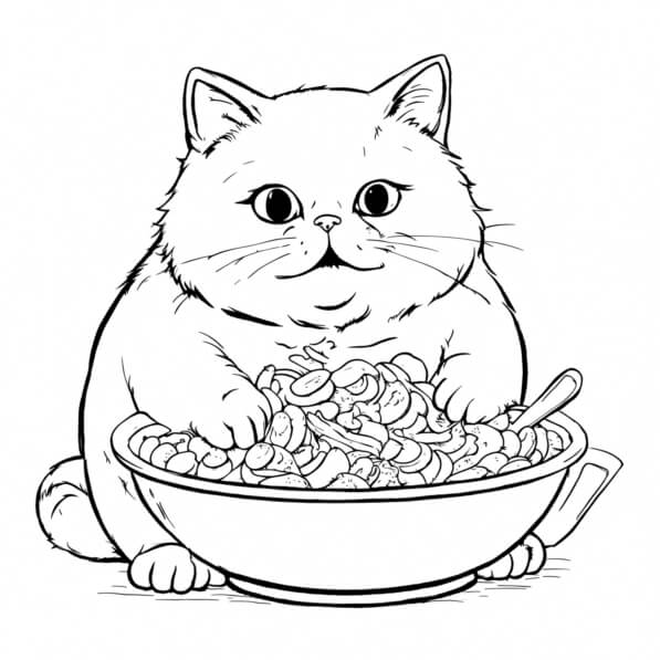 Download Cute Cat Sitting with a Bowl of Food Coloring pages Online ...