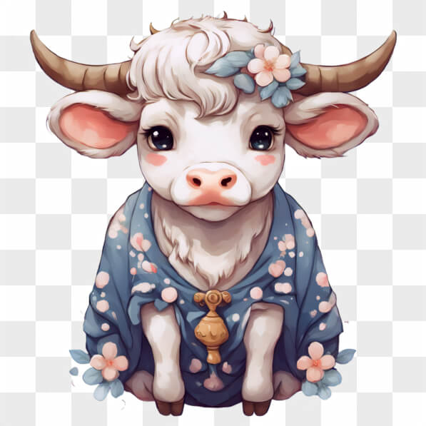 Descarga Ilustración de Vaca Kawaii con Prenda Floral Kawaii En Línea ...