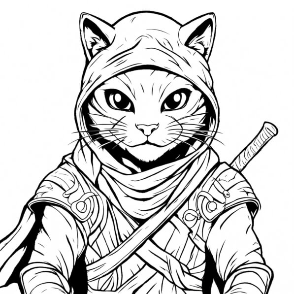 Descarga Ilustración de Gato Ninja Páginas para colorear En Línea ...