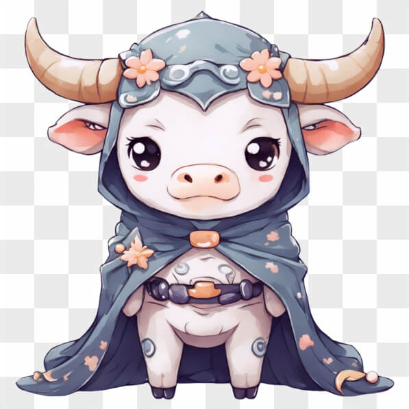 Descarga Personaje de Vaca Kawaii en Capa Azul con Flores Kawaii En ...
