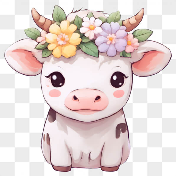 Descarga Adorable Vaca Kawaii con Corona Floral Kawaii En Línea ...