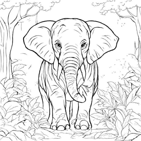 Download Elephant in a Jungle Setting Coloring pages Online - Creative ...