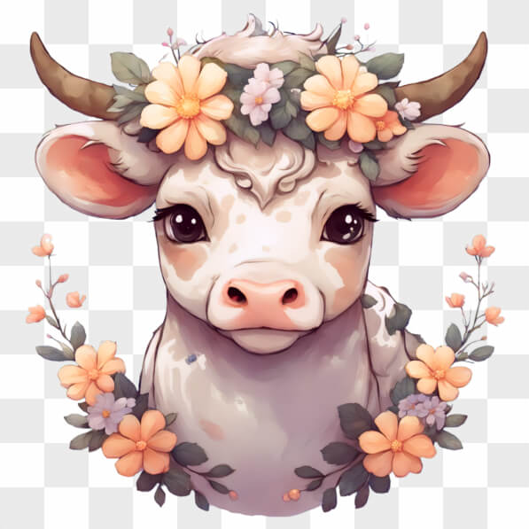 Download Kawaii Cow with Floral Crown Kawaii Online - Creative Fabrica