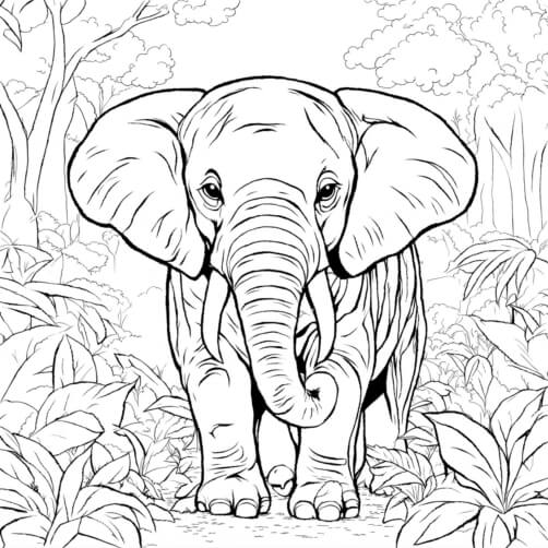 Download Elephant in a Jungle Setting Coloring pages Online - Creative ...