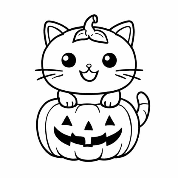 Download Cute Cat and Pumpkin Illustration Coloring pages Online ...