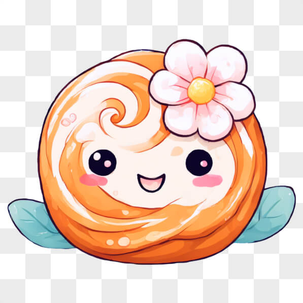 Download Kawaii Sweet Roll Character with Pink Flower Kawaii Online ...