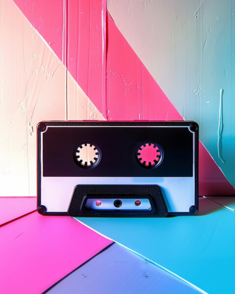 Download Vintage Cassette Tape on Colorful Abstract Background Mockups ...