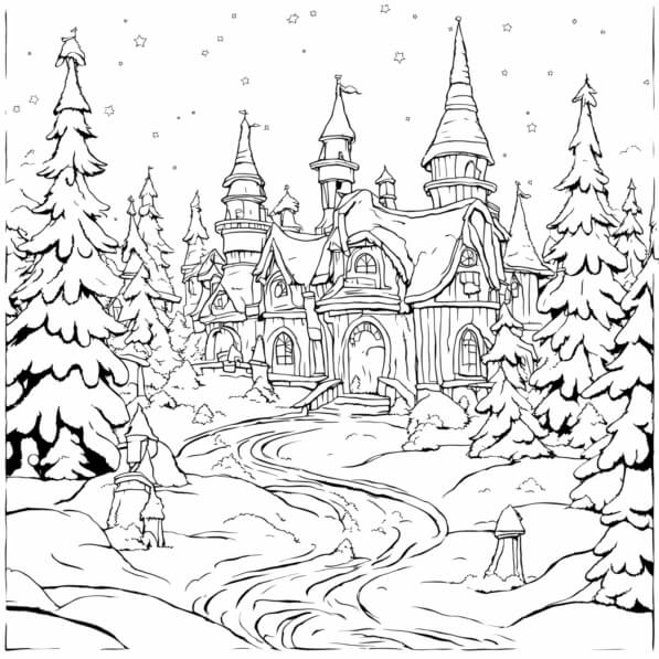 Download Whimsical Winter Castle Scene Coloring pages Online - Creative ...