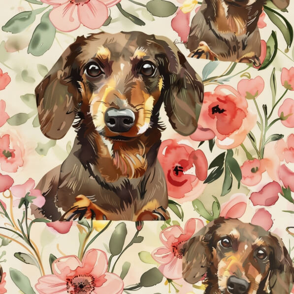 Télécharger Illustration de chien teckel avec design floral Motifs En ...