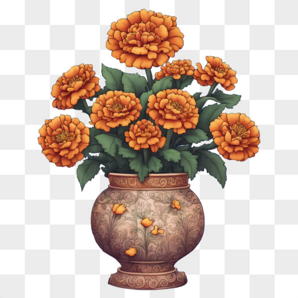 Descarga Flores de cempasúchil naranjas en jarrón decorativo Cartoons ...