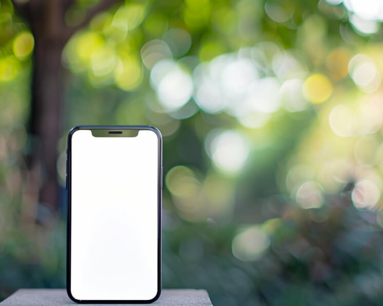 Download Smartphone Displayed Outdoors with Blurred Green Background ...