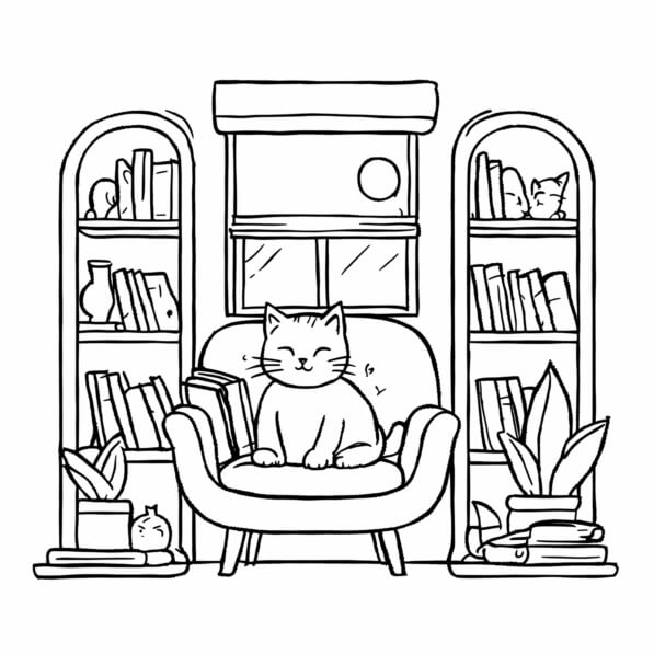 Download Cozy Living Room Scene with Cat Coloring pages Online ...