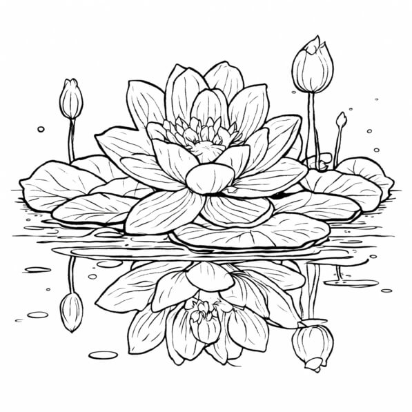 Download Lotus Flower and Reflection on Water Coloring pages Online ...