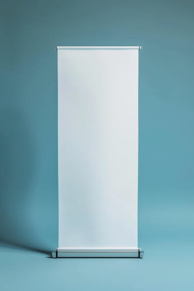 Download White Roll-Up Banner Against Blue Background Mockups Online ...
