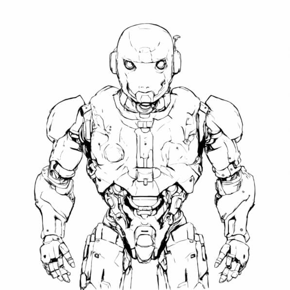 Download Line Drawing of a Humanoid Robot Coloring pages Online ...
