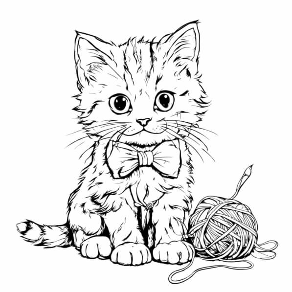 Télécharger Mignon petit chat avec nœud papillon et pelote de laine ... Télécharger Mignon petit chat avec nœud papillon et pelote de laine ...