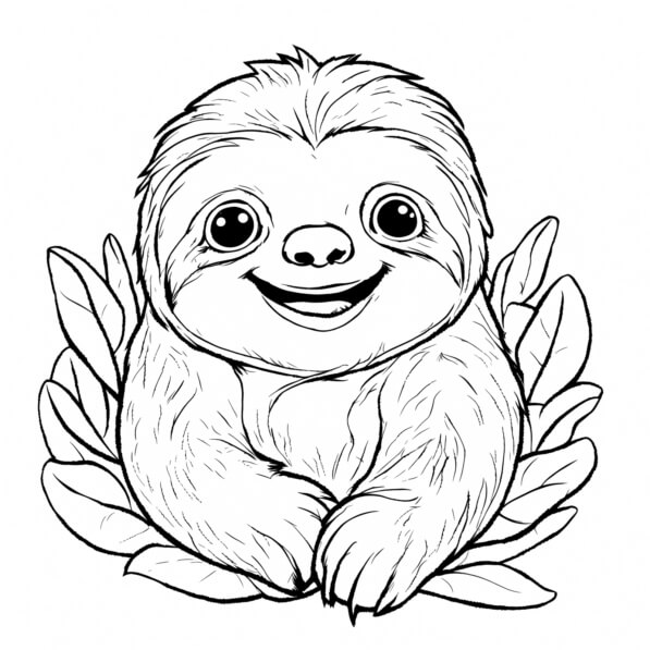 Download Cartoon Sloth with Leafy Background Coloring pages Online ...