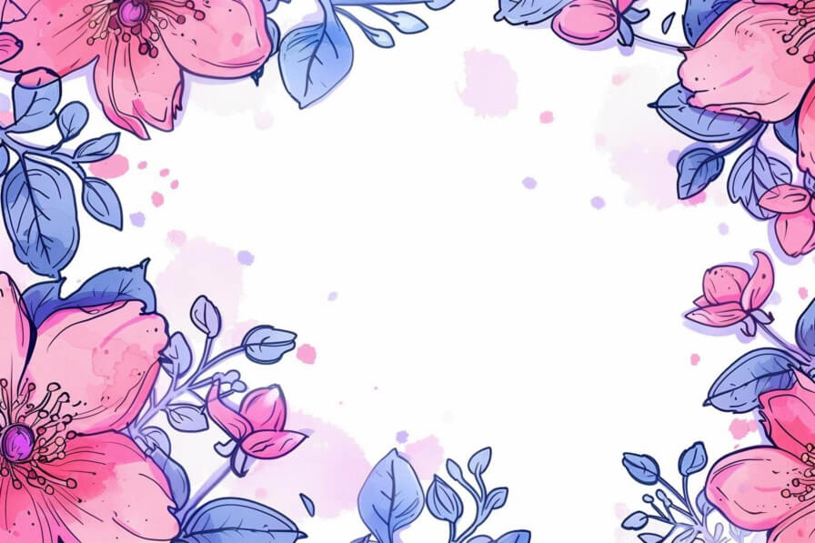 Download Floral Border Illustration with Pink Flowers and Purple Leaves ...