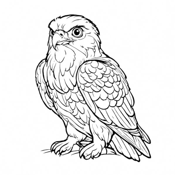 Download Line Drawing of a Majestic Hawk Coloring pages Online ...