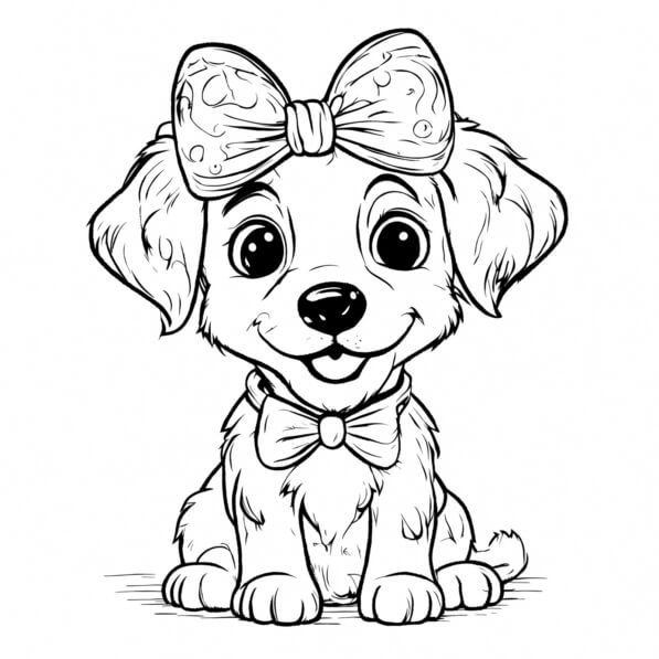 Télécharger Mignon Chien De Dessin Animé Avec Nœud Et Nœud Papillon Pages De Coloriage En Ligne