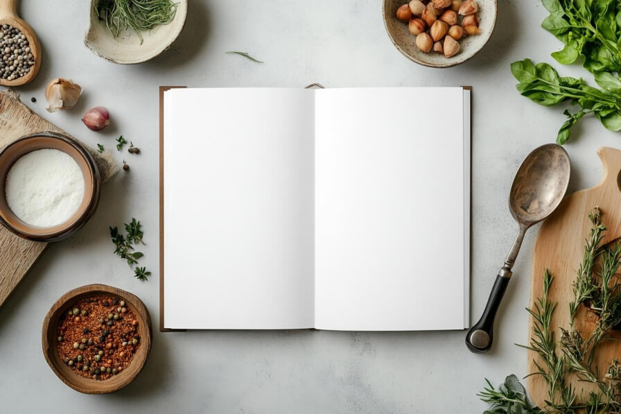 Download Flat Lay of Fresh Ingredients and Blank Recipe Book Mockups ...
