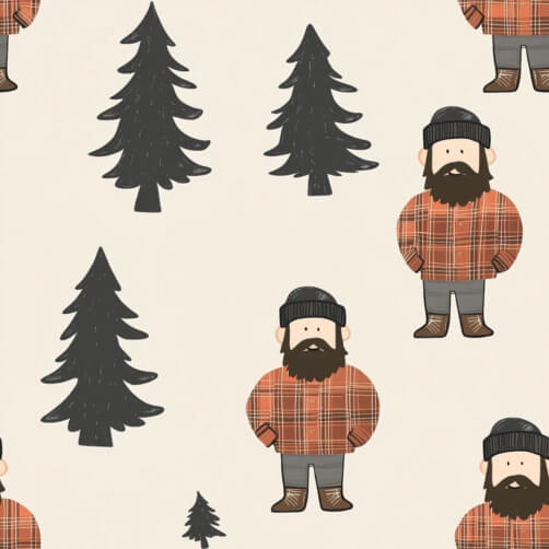 Download Stylized Outdoor Pattern with Bearded Men and Pine Trees ...