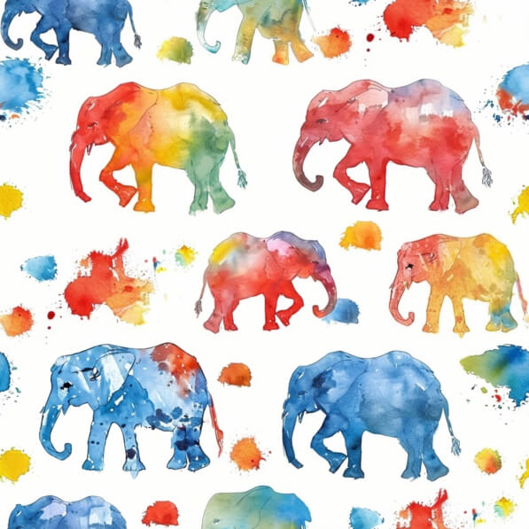 Download Colorful Watercolor Elephants Patterns Online - Creative Fabrica