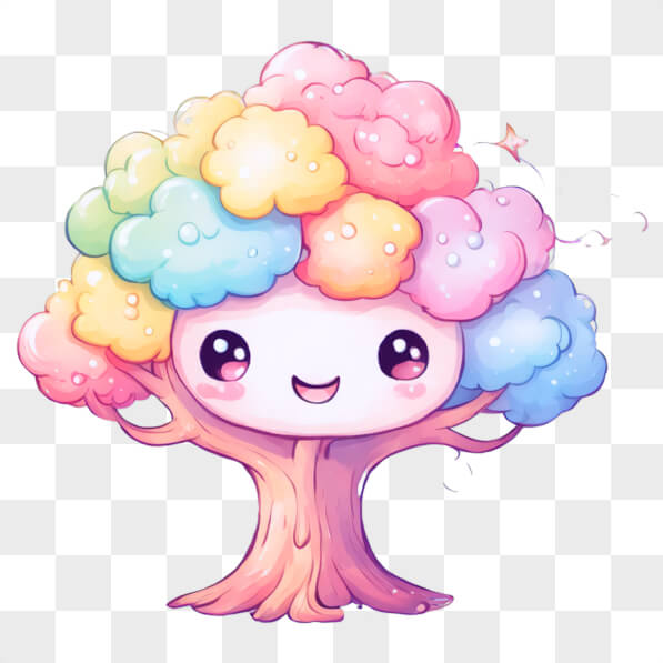 Download Kawaii Tree Character with Colorful Cloud Foliage Kawaii ...